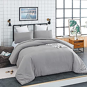 Luxlovery Silver Grey Comforter Set Queen Light Grey Bedding Comforter Set Full Women Men Light Grey Cotton Soft Breathable Cozy Blanket Quilts 3 Piece Comforter with 2 Pillowcases
