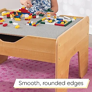 KidKraft Reversible Wooden Activity Table with Board with 195 Building Bricks – Gray & Natural, Gift for Ages 3+