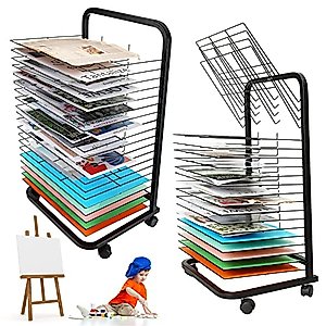 Wire Art Drying Rack Flexible Shelves Mobile Cart for Painting Craft Artwork Canvas Storage, Stackable Metal Stainless Steel Art Rack Power Coated for Classroom, Art Club(20 Shelves)