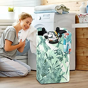 Kigai Beautiful Watercolor Dragonfly Large Laundry Basket, Collapsible Laundry Hamper with Handle, 22L Foldable Laundry Bag for Dirty Clothes