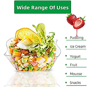 PLAZOTTA 150 Pack 5 oz Clear Plastic Dessert Cups with 150 Tasting Spoons, Square Parfait Appetizer Plates Bowls for Party, Weddings