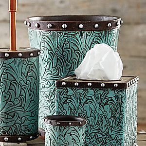 BLACK FOREST DECOR Tooled Turquoise Flowers Waste Basket