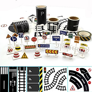 Road Tape for Toy Cars & Trains Black Tape 3 Rolls Road Tape 197 inch by 1.9 inch, Packing Traffic Signs Tape Stick to Floors and Walls, Quick Cleanup, for Kids Car Play Gift