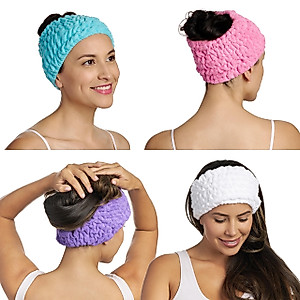 Spa Headband - Turbie Twist - 4 Pack - Extra Wide 5" for Curly Thick Hair - Microfiber Turbie Band