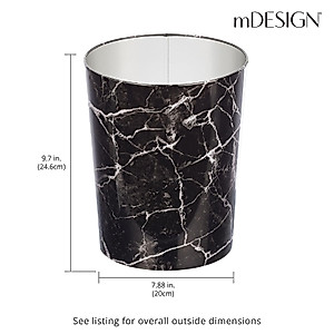 mDesign Round Metal Small 1.7 Gallon Recycle Trash Can Wastebasket, Garbage Container Bin for Bathrooms, Kitchen, Bedroom, Home Office - Durable Stainless Steel - Mirri Collection - Black Marble