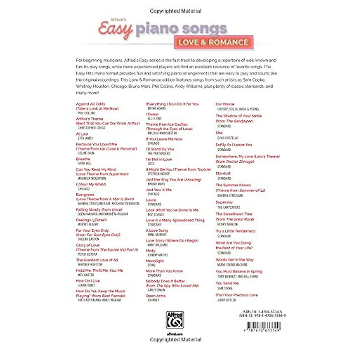 Alfred's Easy Piano Songs -- Love & Romance: 50 Classics