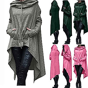 Sinzelimin Women Asymmetrical Hem Hoodie Casual Irregular Hood Sweatshirt Ladies Long Tunic Hoodies Pullover Blouse Tops Green
