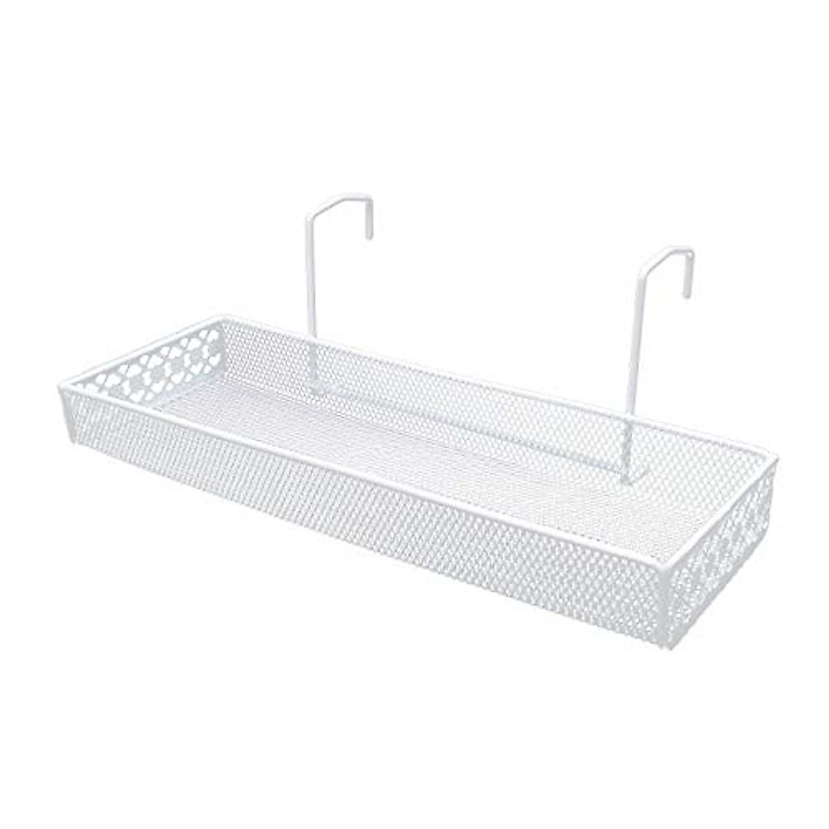 Chris.W Iron Hanging Shelf Basket with Hooks Balcony Succulent Plants Mini Flower Pot Holder Railing Shelf, for Patio Porch or Fence (White)-Small