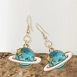 WUWEIJIAJIA Unique Creative White Astronaut Stud Earrings Asymmetric Spaceman Star Moon Earrings Blue Planet Cloud Stud Dangle Earrings (Style-8)