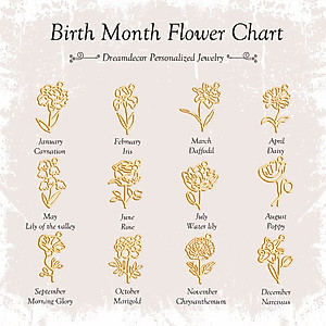 Dreamdecor Custom Birth Flower Name Necklace 18K Gold Plated Floral Name Necklace Personalized Bridesmaid Proposal Gifts for Women