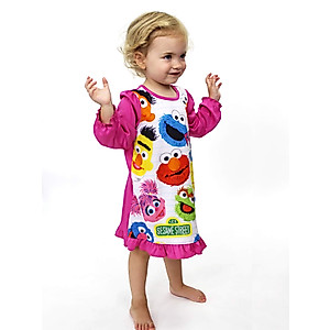 Sesame Street Toddler Girls Long Sleeve Nightgown Pajamas (2T, Pink/White)
