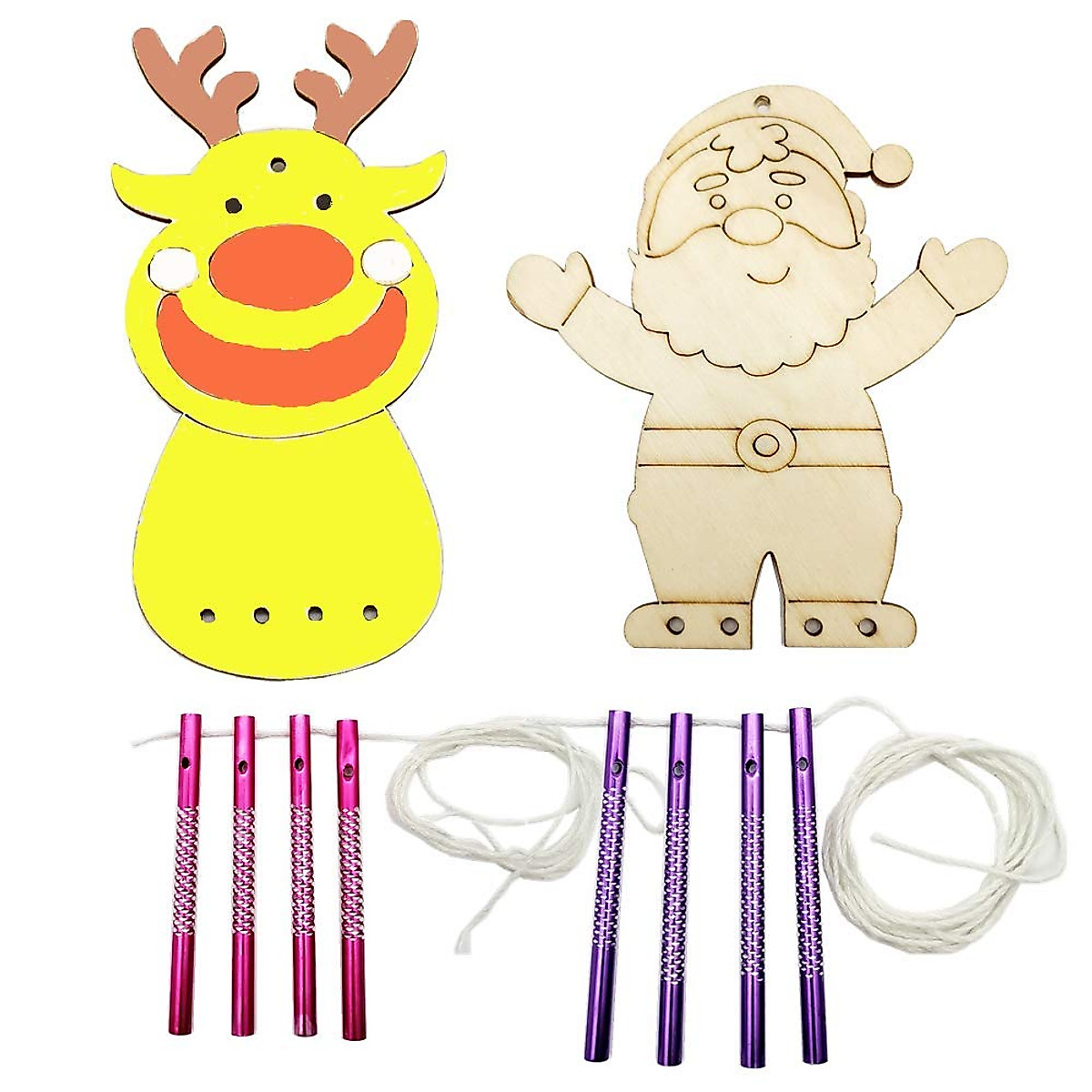 DEUXPER Make Your Own Christmas Ornaments Wind Chime Kit - Arts & Crafts Construct & Paint 4 Wind Powered Musical Chime DIY Gifts for Kids, Boys & Girls