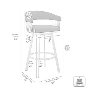 Armen Living Bronson 25" Slate Grey Faux Leather and Silver Metal Bar Stool