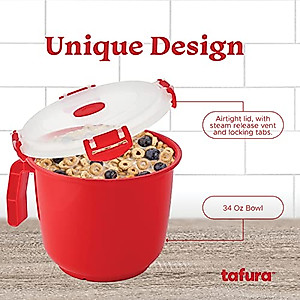 Tafura Microwave Bowl with Lid [Pack of 2] | Microwavable Soup Bowl with Cover | Noodle Bowl | Christmas Soup Cup Microwave-safe | Oatmeal Container To-Go. Leakproof, 34 Oz. BPA Free