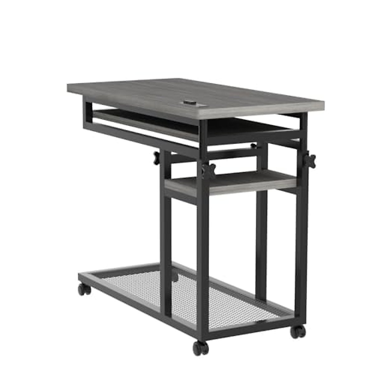 Tribesigns Small Portable Desk with Power Outlet, Height Adjustable Sofa Couch Bedside Laptop Table with Wheels, Mobile Standing Desk Rolling Computer Cart C Side Table with USB Ports