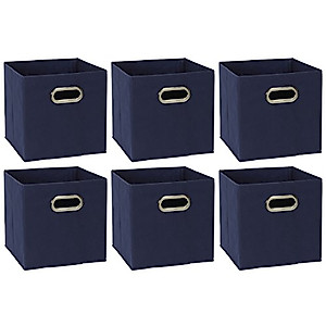 Household Essentials 81-1 Foldable Fabric Storage Bins | Set of 6 Cubby Cubes with Handles | Navy Blue, 6 lbs