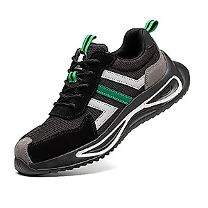 Withtens Steel Toe Shoes for Women Lightweight Tennis Shoes Breathable Safety Sneakers Slip on Shoes for Work Black Womens Steel Toe Boots (Black, 8)