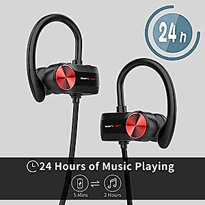 COMESONG Senkon Bluetooth Headphones,IPX7 Waterproof Sports Bluetooth Earbuds Gym Wireless Earbuds 24+h Battery 1.5h Quick Charge Excellent HiFi Stereo Sound with Richer Bass&14.2mm Speaker