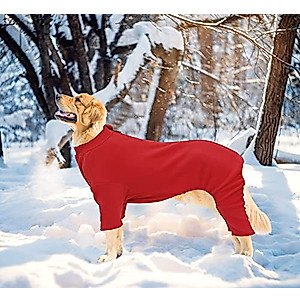 Dog Winter Coat Full Body Warm Coats with Legs Lightweight Fleece Coat Jumpsuit with Reflective Zipper Closure Put on and Off Easy and Safety - Red - M