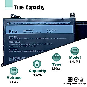 BOWEIRUI 99Wh 9NJM1 44T2R MG2YH Laptop Battery Replacement for Dell Alienware 17 R4 R5 15 R3 R4 P31E P69F P31E001 P31E002 P69F001 P69F002 HF25D 01D82 546FF 0546FF HF250 0HF250 0MG2YH 6-Cell 11.4V