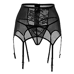 comeondear Women Plus Size Garter Belt High Waisted Lace Suspender Belt with 6 Metal Clips for Thigh High Stockings