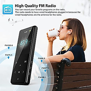 MP3 Player, 64GB MP3 Players with Bluetooth 5.2 Supports Lossless Music to Restore High-Fidelity Sound Quality, with FM, Support Recording, Includes arm Strap and Player Case, Easy to Carry, Black.