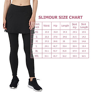 slimour Women Leggings with Skirt Attached Tennis Skirt with Leggings Golf Skirts with Leggings Exercise Skirts Hiking Black Pockets XS