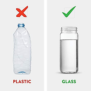 Travel Glass Drinking Bottle Mason Jar 16 Ounce [6-Pack] Plastic Airtight Lids, Reusable Glass Water Bottle for Juicing, Smoothies, Kombucha, Tea, Milk Bottles, Homemade Beverages Bottle,