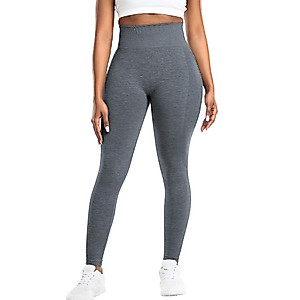VOYJOY Athletic Workout Scrunch Leggings for Women High Waist Seamless Gym Pants Tummy Control Amplify Tights Charcoal Grey M