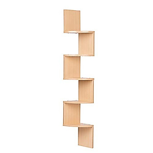 Danya B XF11035BH Large Decorative 5-Tier Corner Floating Wall Mount Display Shelving Unit - Beech Veneer