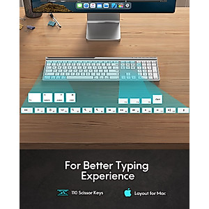 CHESONA Wireless Bluetooth Keyboard, Bluetooth/Wired Dual-Mode Keyboard for MacBook Air/Pro/iMac, Ultra-Slim Rechargeable, Silent Full-Size Keyboard for MacOS/iPadOS/iPhone OS,Silver White
