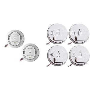 Kidde Hardwired Smoke & Carbon Monoxide Detector, AA Battery Backup, Interconnectable, LED Warning Light Indicators, 2 Pack & Smoke Detector, Hardwired Smoke Alarm, Test-Silence Button, Pack of 4