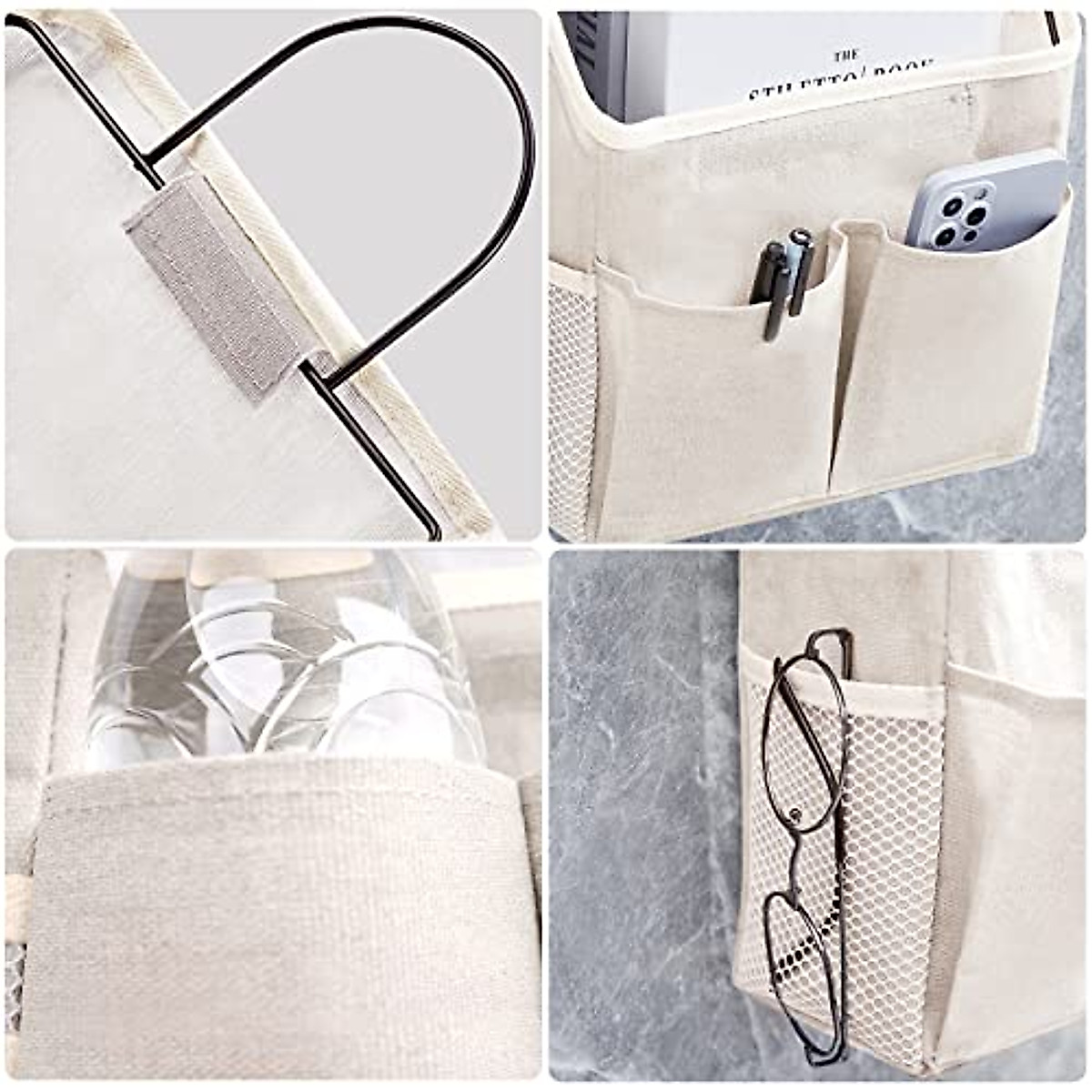 Wall Hanging Storage Basket Bag with Free Hooks,Bedside Storage Caddy,Dorm Room Essentials(2PC,White)