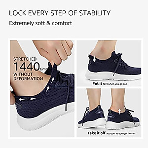 STQ Walking Shoes Women Lightweight Slip on Tennis Sneakers with Arch Support for Gym Workout Athletic, Navy US 8