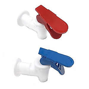 AquaNation BPA Free Sunbeam Water Cooler Dispenser Replacement Faucet Water Bottle Jug Reusable Spigot Spout Leak Proof Water Beverage Lever Pour Valve Water Crock Tap Combo (Red & Blue Safety Lock)