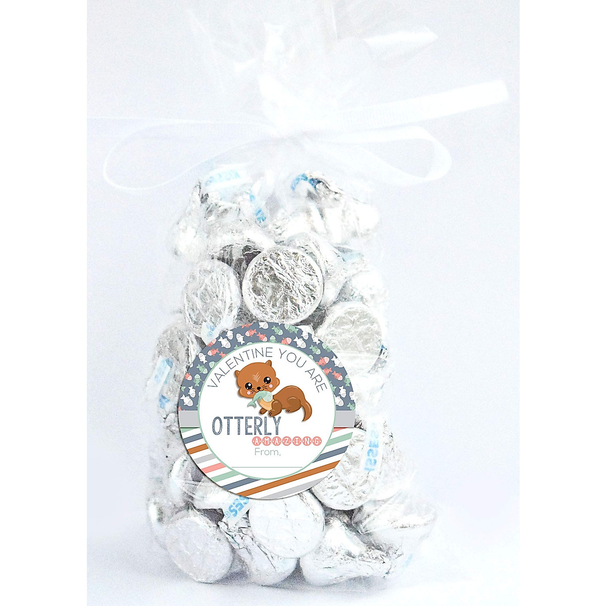 Adorable Otter Otterly Amazing Valentine Party Favor Sticker Labels for Girls, 40 2" Party Circle Stickers by AmandaCreation, Great for Classroom Valentines, Envelope Seals, Gifts & Treats