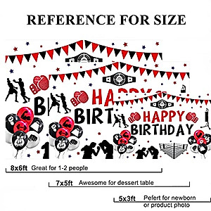 Boxing Birthday Party Backdrop for Boys Red and Black Boxer Sport Photography Background Decorations Kids Boxing Match Party Banner Supplies 7x5ft