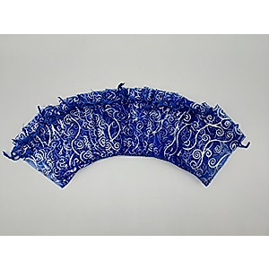 Ankirol 100pcs Sheer Organza Favor Bags For Wedding Baby Shower Rattan Print Gift Bags Samples Display Drawstring Pouches (3x4 inch, blue)