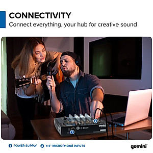 Gemini Sound GEM-08USB - 8-Channel Bluetooth Audio Mixer, Professional Compact DJ Mixer with USB Playback, Phantom Power, 3-Band EQ, and Adjustable FX
