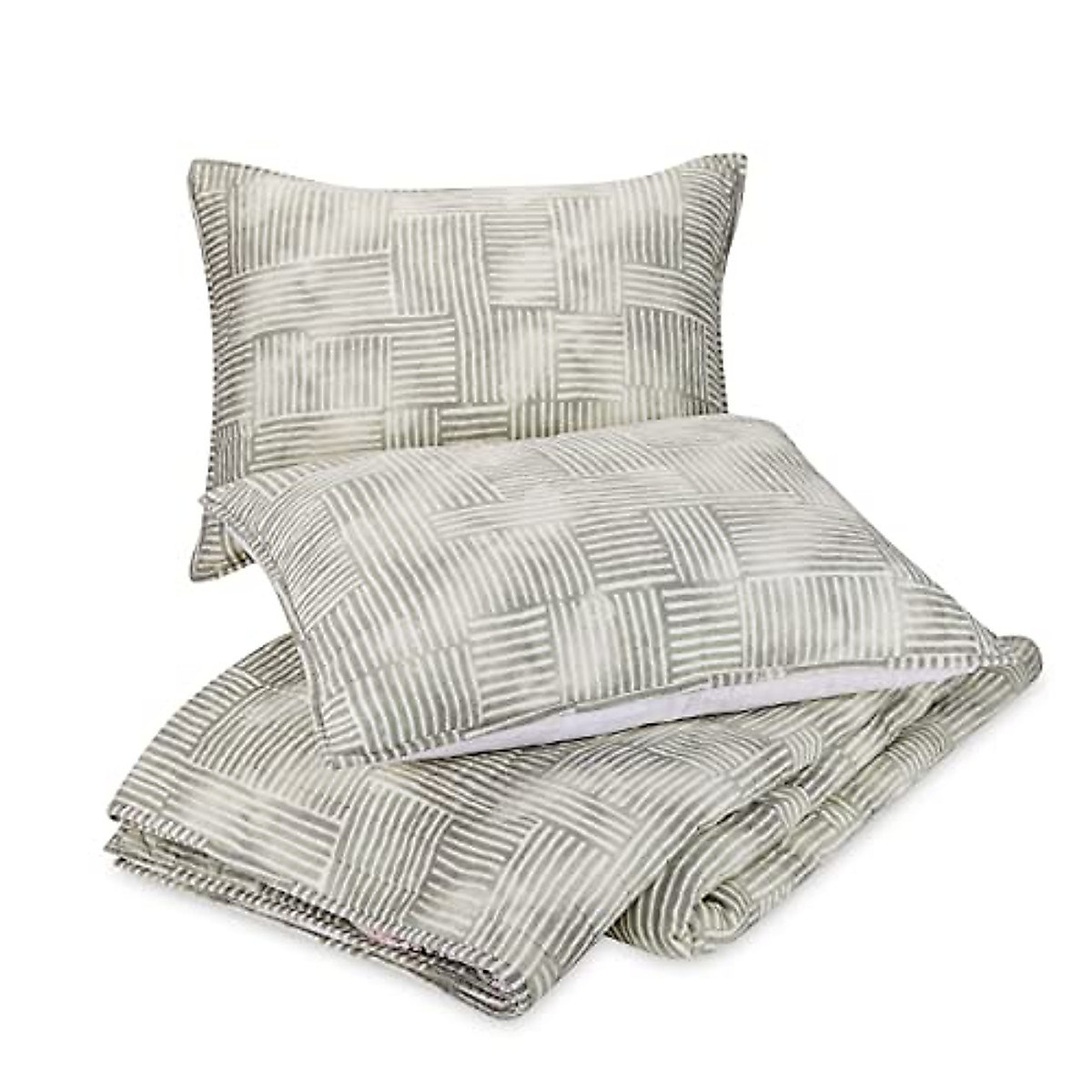 Ayesha Curry Stripe Square 3-Piece Quilt Set, Full/Queen, Green