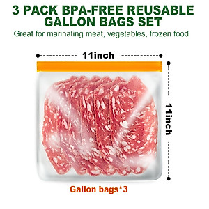 Gallon Freezer Bags, Reusable Ziplock Bags Silicone Bags Reusable Food Storage Bags, Large Zip Lock Bags Gallon, Lunch Home Fridge Kitchen Organization Storage Meal Prep Freezer Containers Sets