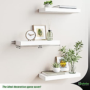 NEATERIZE Floating Shelves Set of 3 | Durable Wall Shelves with Invisible Bracket | Great Shelf for Bathroom, Bedrooms, Kitchen, Office and Living Room Décor. (White - Small)