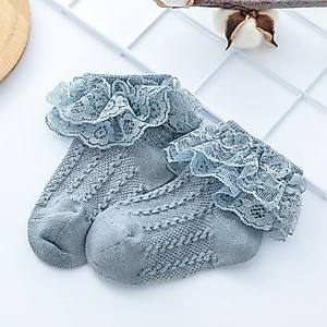 Adeimoo Princess Newborn Baby Girls Socks Lace Ruffle Frilly Ankle Dress Sock for Infants Toddler (5 Pack, 6-12 Months)