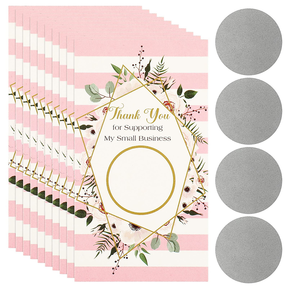 120 Pieces Scratch Off Cards for Small Business Thank You Gift Certificates Loyalty Scratch Cards and Stickers Personalized Blank Gift for Small Business Purchase (Flower Style)