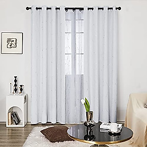 Deconovo White Blackout Curtain Panels for Bedroom and Living Room, 84 Inch Long Drapes - Thermal Insulated Window Curtains with Floral Pattern (52W x 84L Inch, Greyish White, 2 Panels)
