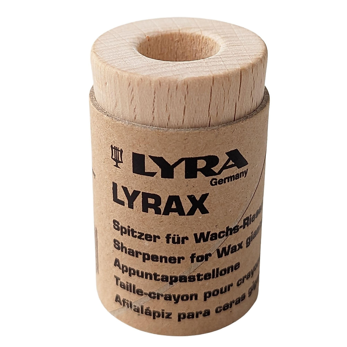 Lyra Stockmar Stick Crayon Sharpener-Twist Off Wood Top w/Cardboard Barrel- Jumbo Crayon Sharpener for Large Beeswax Crayons -Waldorf Art Supplies, Made in Germany