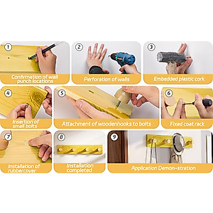 KZTUPJ Wooden Coat Hooks with 4 Hooks, Natural Wood Coat Rack Wall Mount, Decorative Coat Rack, Entryway Wall Hooks for Hanging Coats