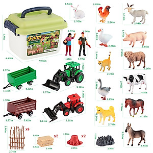 EnAuRoL 32PCS Farm Playset for Toddlers 1-3 Plastic Animal Figures Toys Double Farm Tractor Toys for Kids 3-5 Storage Box Ideal Festivals Birthday Gift