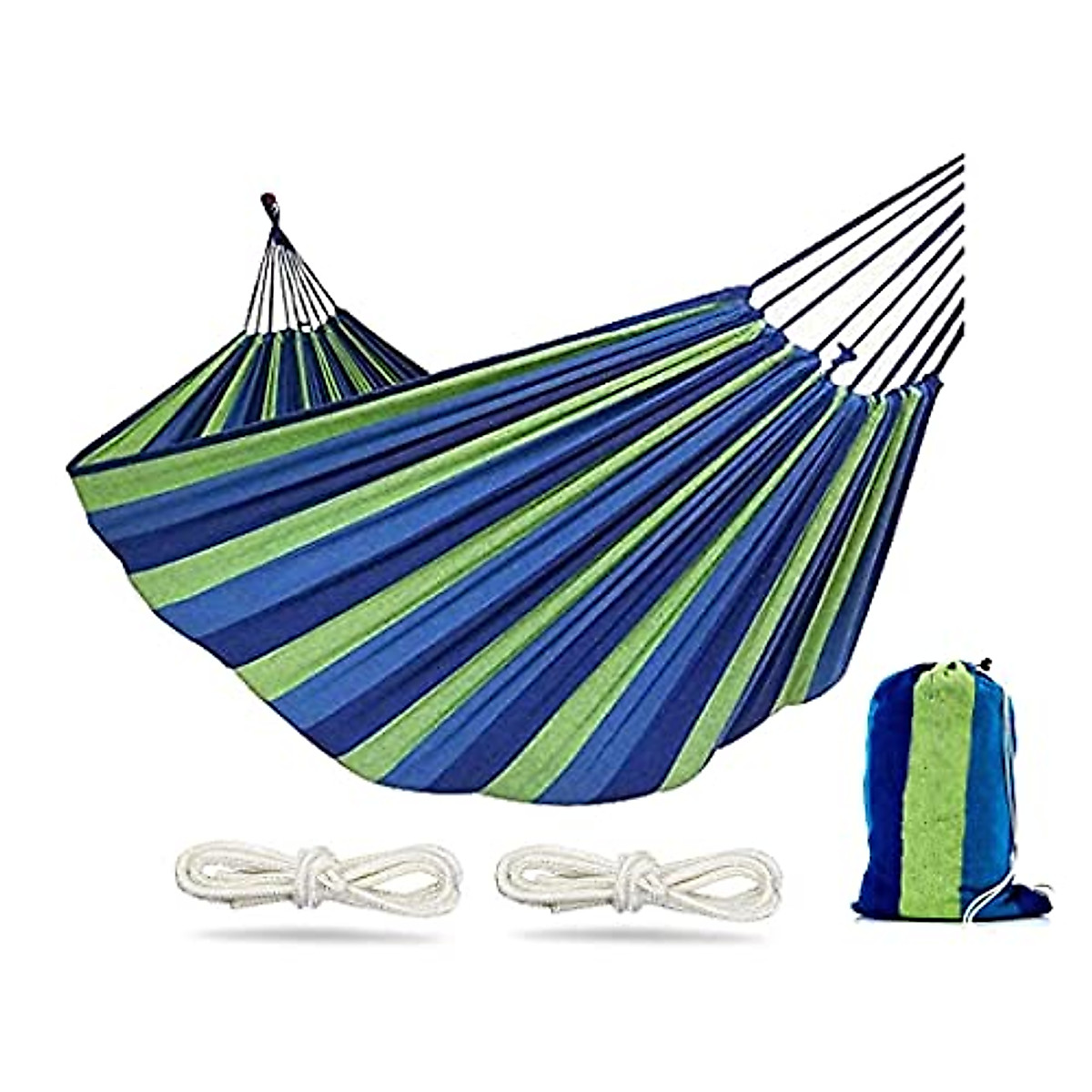 Camping Hammock 550lb Upgraded Thickened 320G Durable Canvas Fabric Single Hammocks with Two Anti Roll Balance Beam and Sturdy Metal Knot Tree Straps for Camping, Patio, Backyard, Outdoor (Blue)…