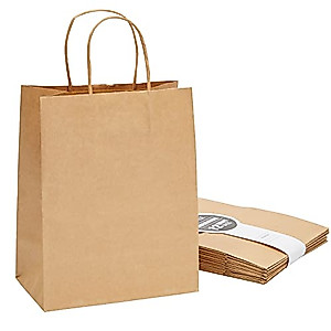 Medium Kraft Paper Gift Bags with Handles (Brown, 8x10 In, 12 Pack) for Birthday Party Favors